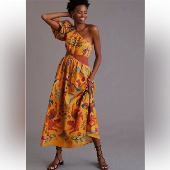 FARM Rio | Dresses | Nwt Farm Rio One Shoulder Puff Sleeve Maxi Cutout Dress Xl | Poshmark